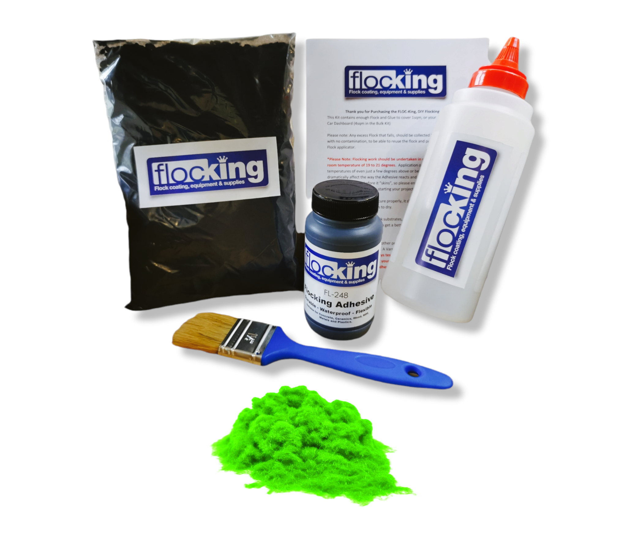 DIY Small Flocking Kit - FLUORESCENT GREEN Flock Fibre Powder Kit - Flocking Ltd